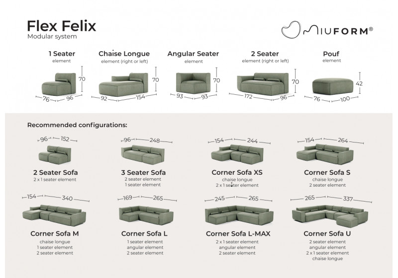 Flex Felix Modular System: 1-Seater Angular